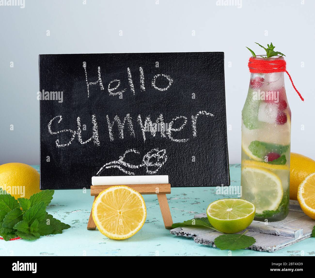black chalk board for writing, summer drink lemonade , fresh yellow ...