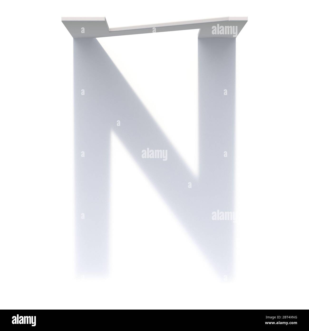Vertical drop shadow font Letter N 3D render illustration isolated on ...