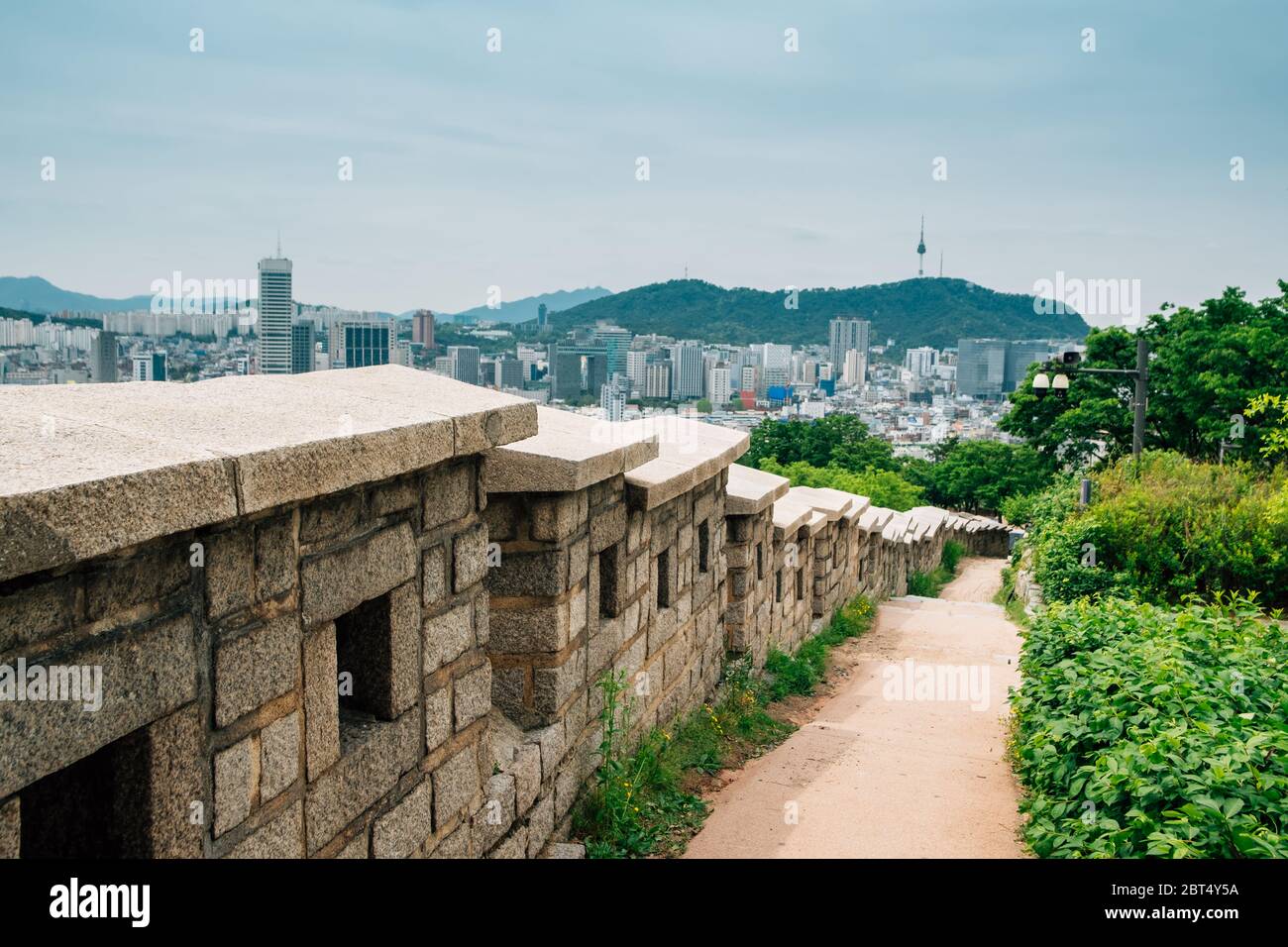 Naksan fortress wall road and Seoul cityscape in Seoul, Korea Stock ...