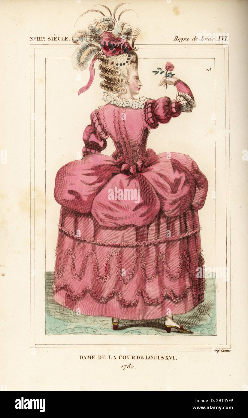 Lady of the court of King Louis XVI, France, 1782. Handcoloured ...