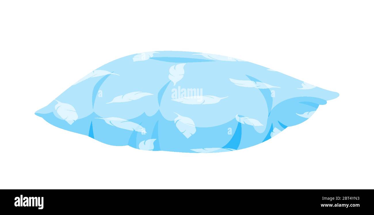 Blue pillow with feathers pattern flat cartoon. Soft, lying on the bed ...