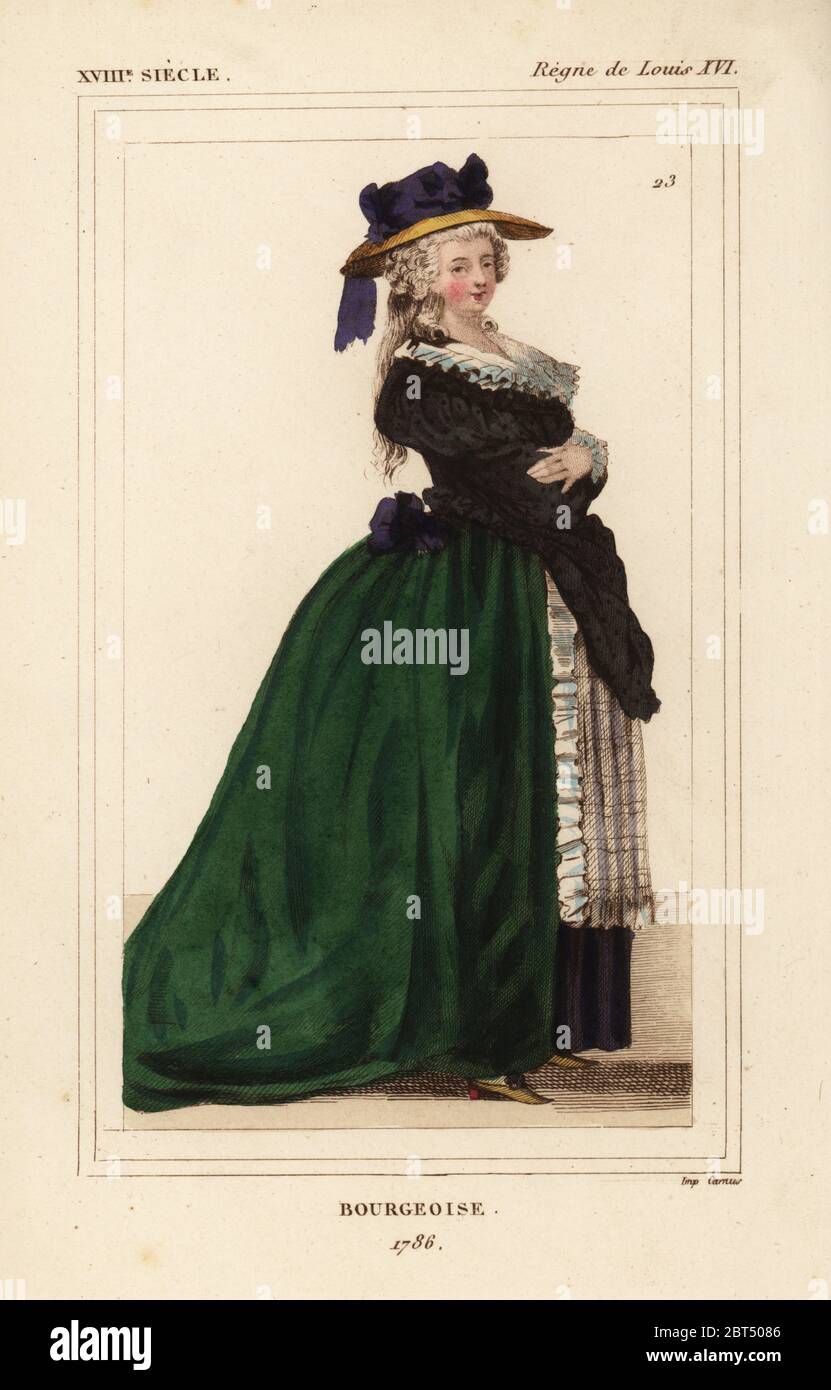 French women's fashions of 1786 (bourgeois). Handcoloured lithograph ...