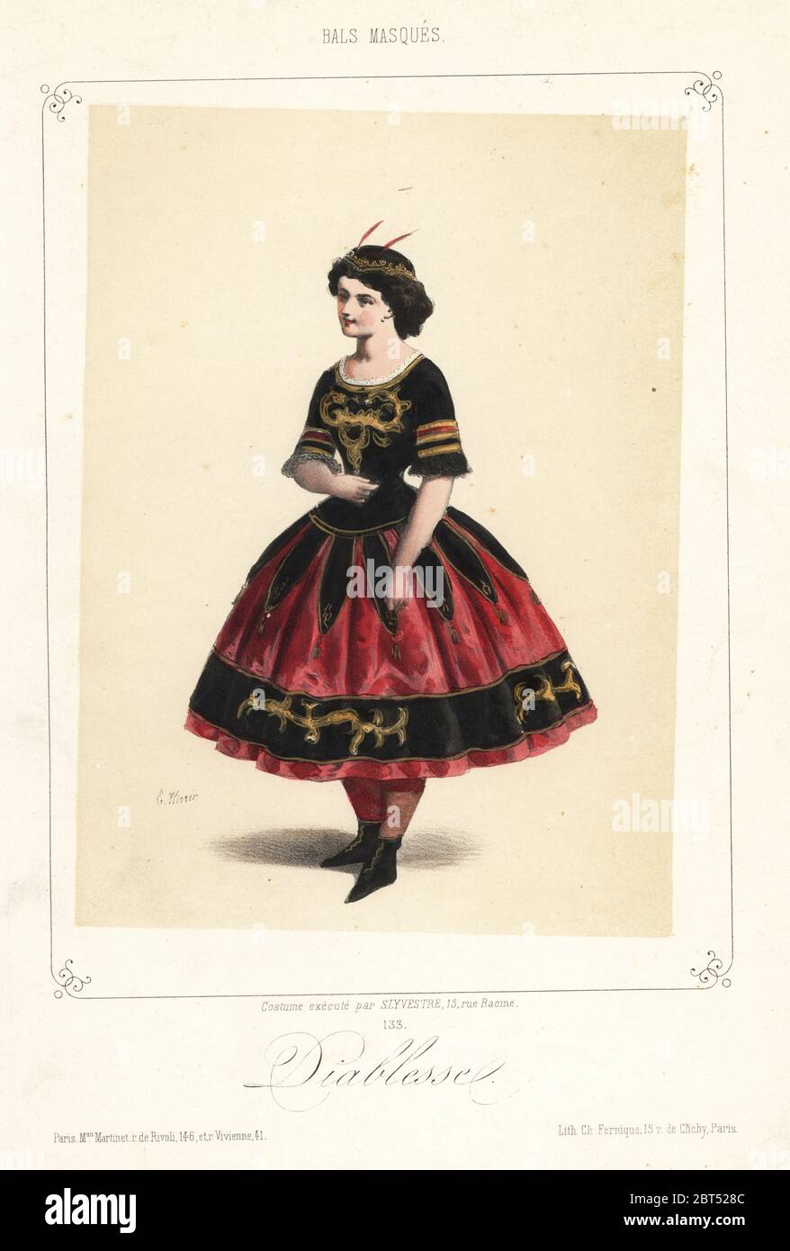 Woman in a costume by Sylvestre of a demon (diablesse) for a masquerade ...