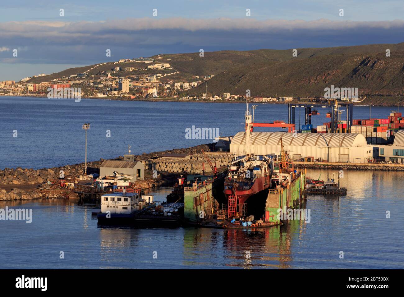 Ship in drydock, Port of Ensenada, Baja California, Mexico Stock Photo ...