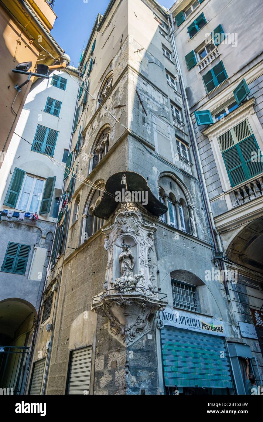 alcoved corner statue of the Madonna della Guardia, in via San Pietro ...