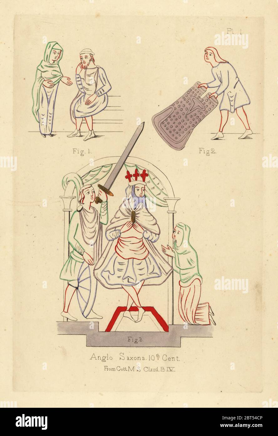 Costumes of the Anglo-Saxons, 10th century. Man and woman in hooded ...