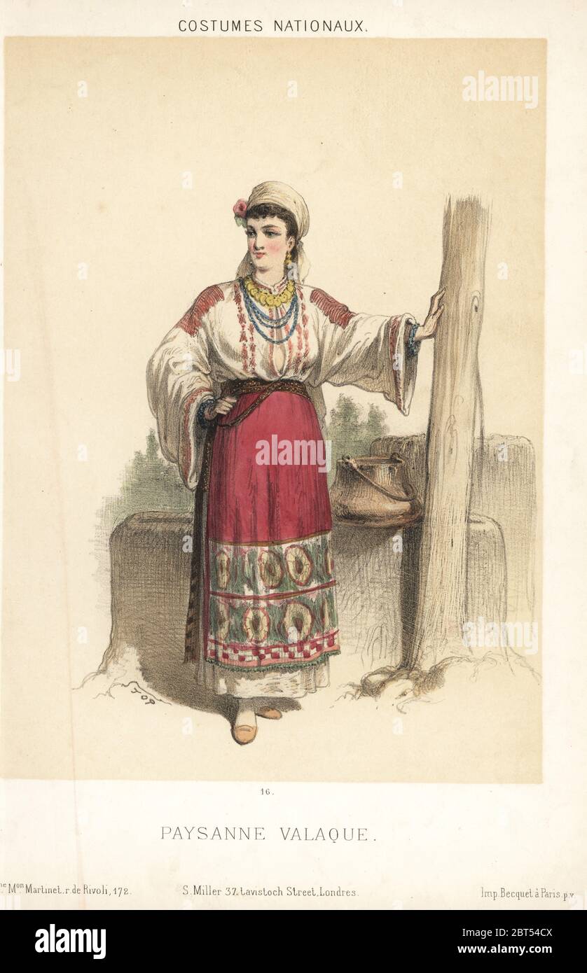 Woman in the national costume of a Vlachs peasant (paysanne valaque ...