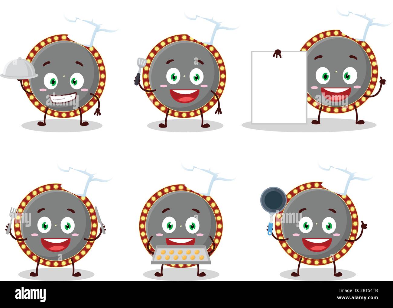 Cartoon character of neon billboard with various chef emoticons Stock ...