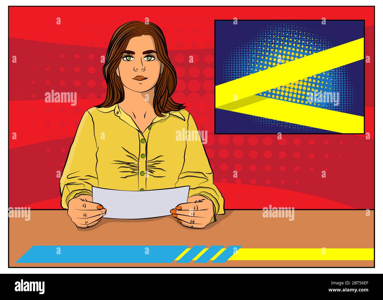 Pop Art anchorwoman, breaking news, reporting of a crime, explosion ...