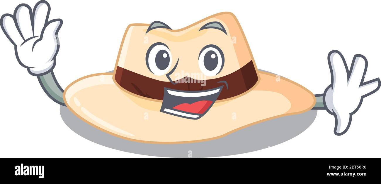 A charming panama hat mascot design style smiling and waving hand Stock ...