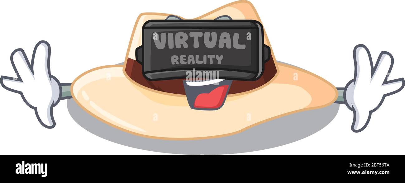 A cartoon image of panama hat using modern Virtual Reality headset ...