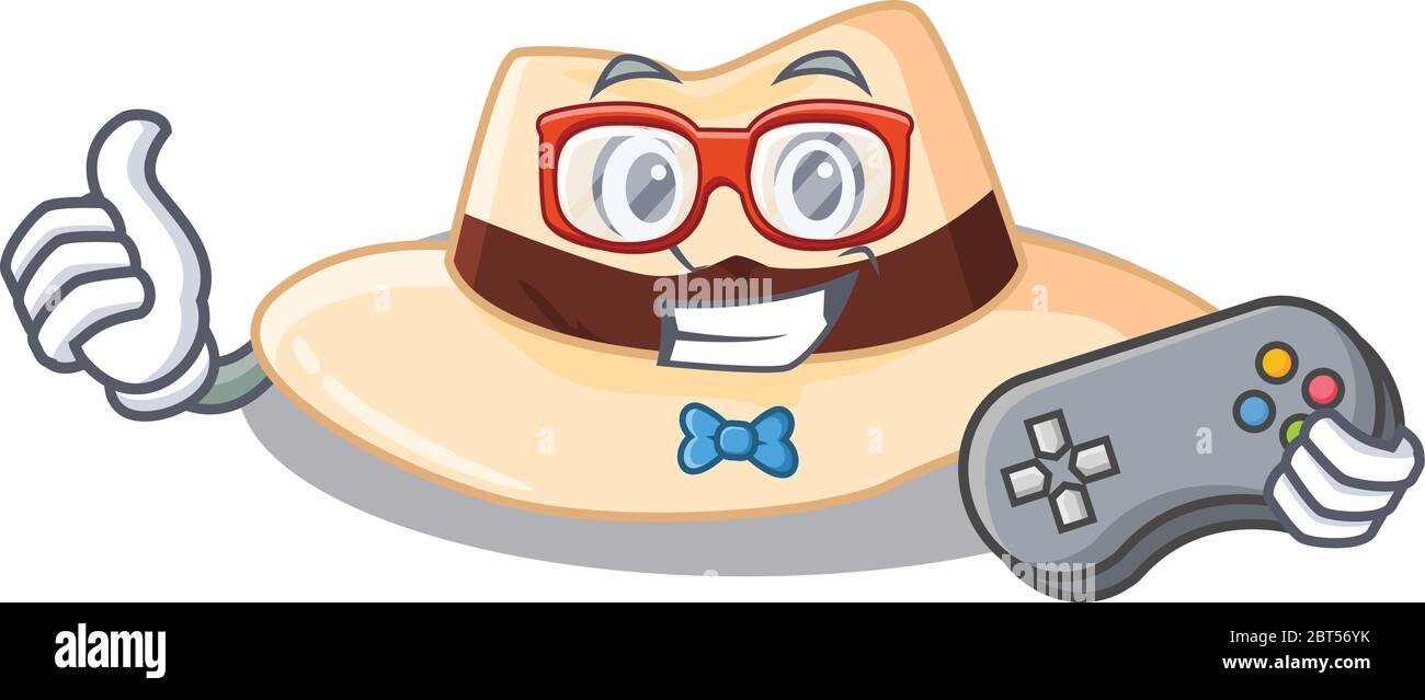 Mascot design style of panama hat gamer playing with controller Stock ...