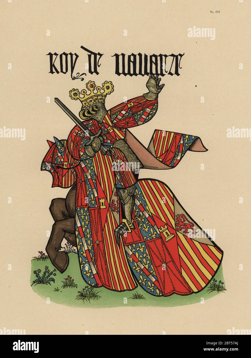King of Navarre, roi de Navarre. Chromolithograph from Loredan Larchey ...