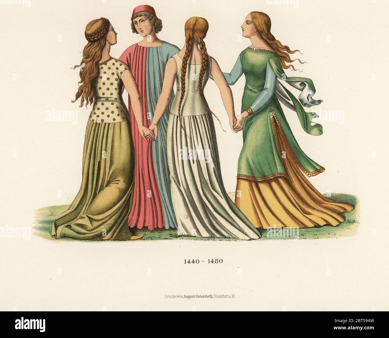 Italian womens costumes from the mid 15th century. From a fresco by ...