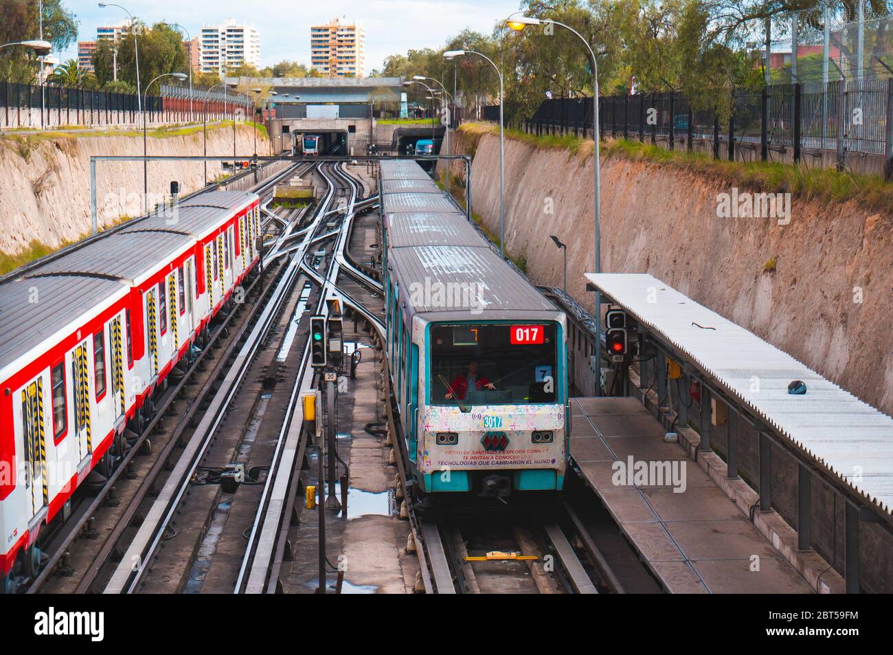 SANTIAGO, CHILE - OCTOBER 2015: A Santiago Metro train at Line 1 Stock ...