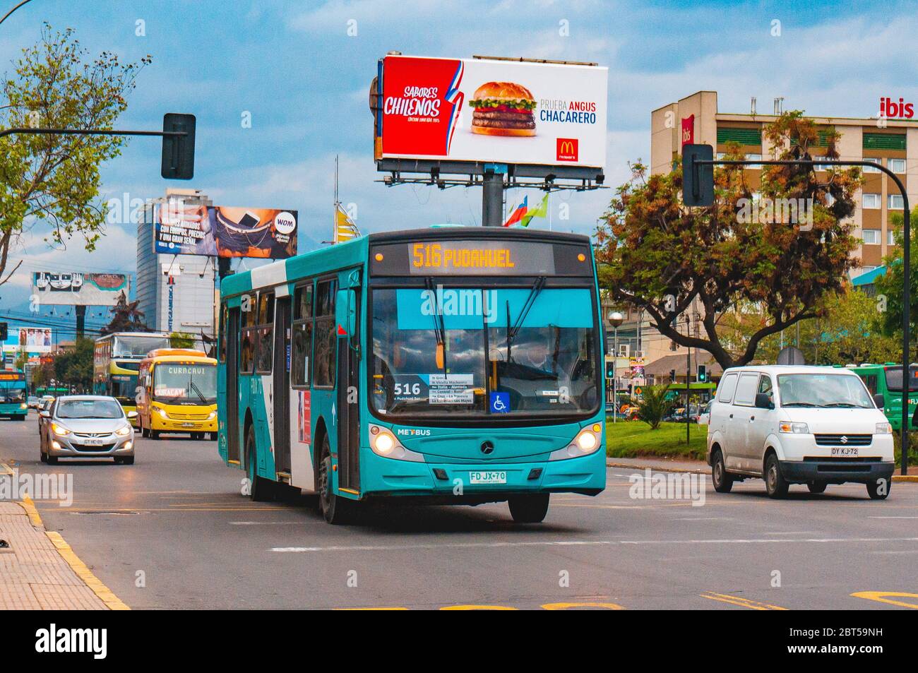 SANTIAGO, CHILE - OCTOBER 2015: A Transantiago bus in Estación Central ...