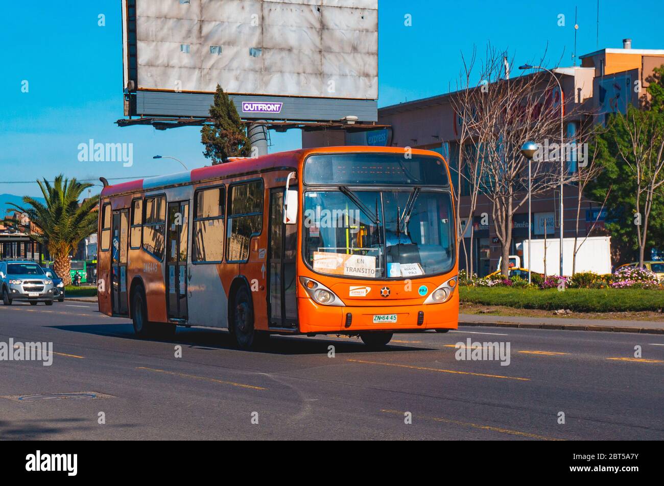 SANTIAGO, CHILE - OCTOBER 2015: A Transantiago bus in Estación Central ...