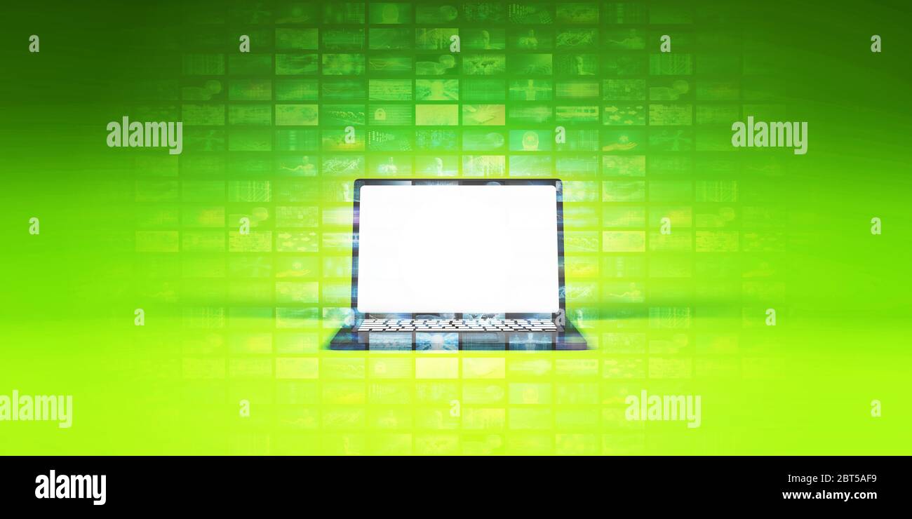 Exploring the Internet on a Computer Laptop with Copy Space Stock Photo ...