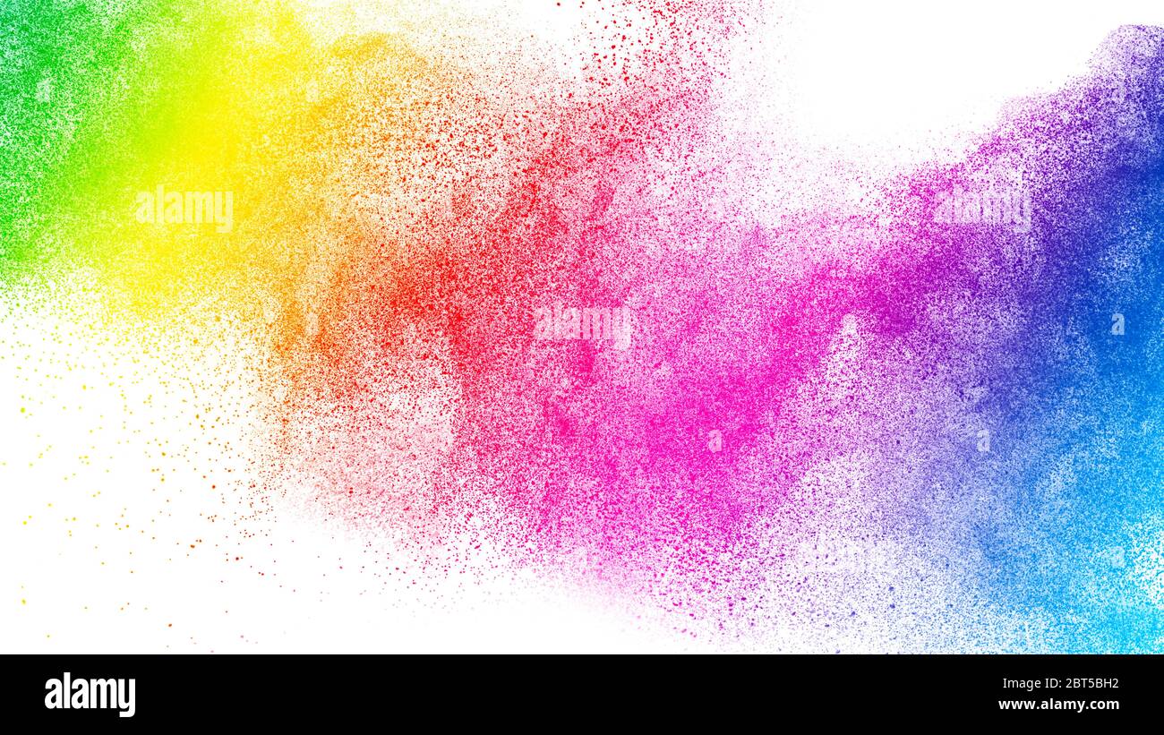 Colorful powder explosion.Bright pastel color dust particles splash ...