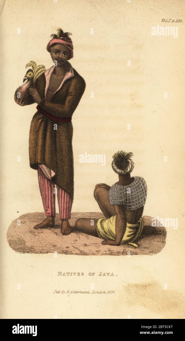 Natives of Java, Javanese, Indonesia, in ordinary dress. Handcoloured ...