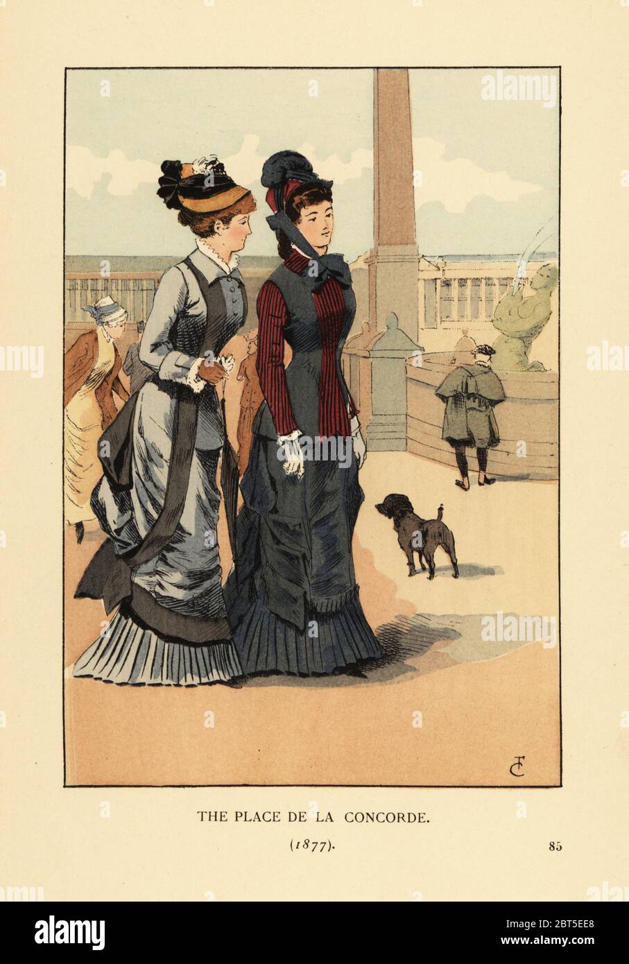 Place de la Concorde, Paris, 1877. Two fashionable women in dark slim ...