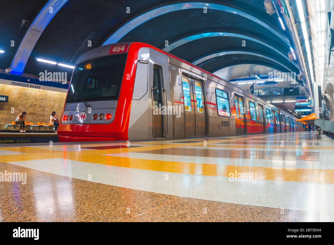 SANTIAGO, CHILE - JANUARY 2016: A public transport train in Santiago ...