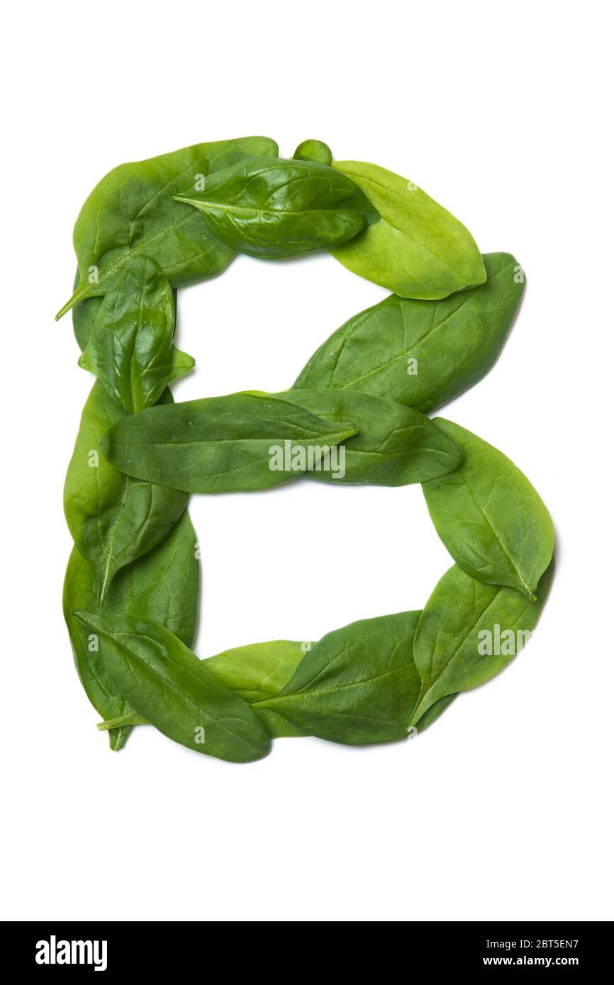 Letter B of the English alphabet from made from fresh green spinach ...