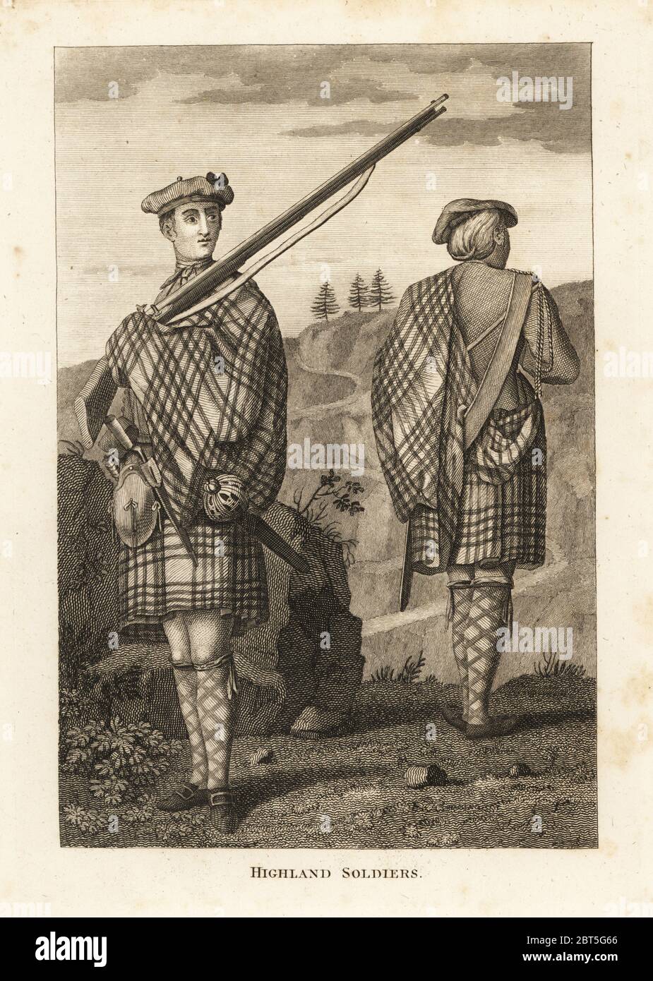 Highland Soldiers, 17th century, in bonnet, tartan kilt, hose, with ...