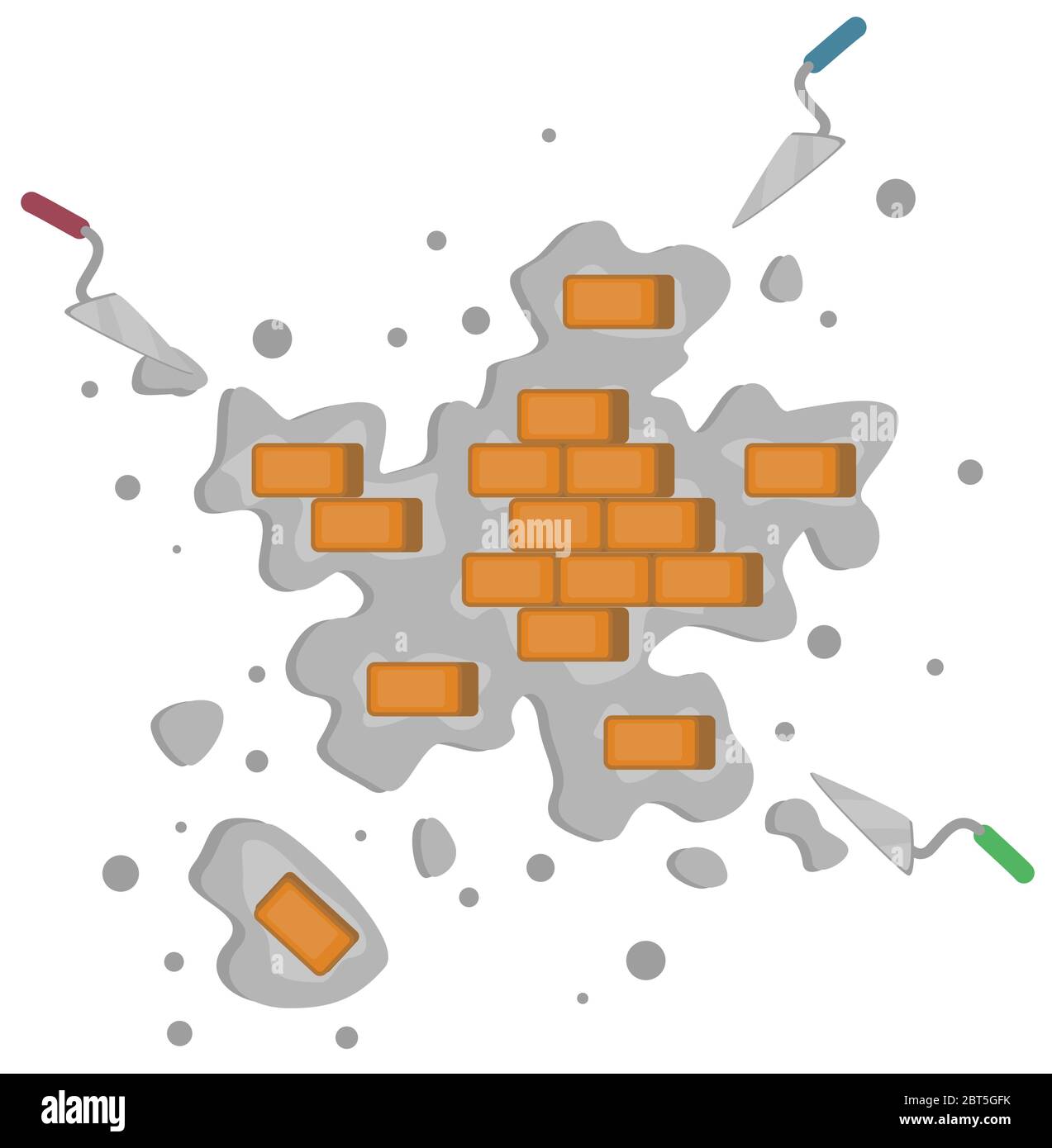 Brickwork laying abstract cartoon color vector illustration, horizontal ...