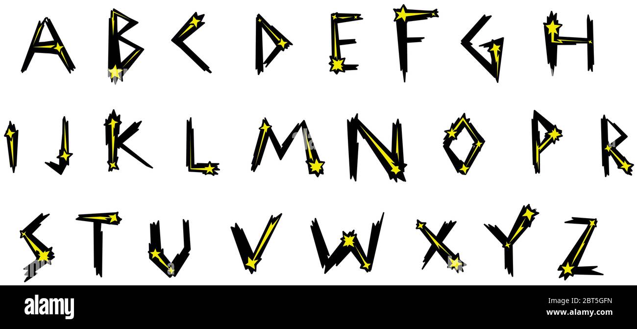 Alphabet letters, constellation stylized symbol set selection black ...
