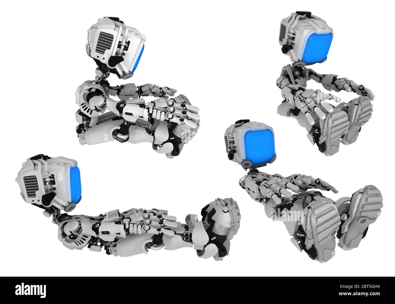 Screen robot figure character poses exercising four lying and sitting ...