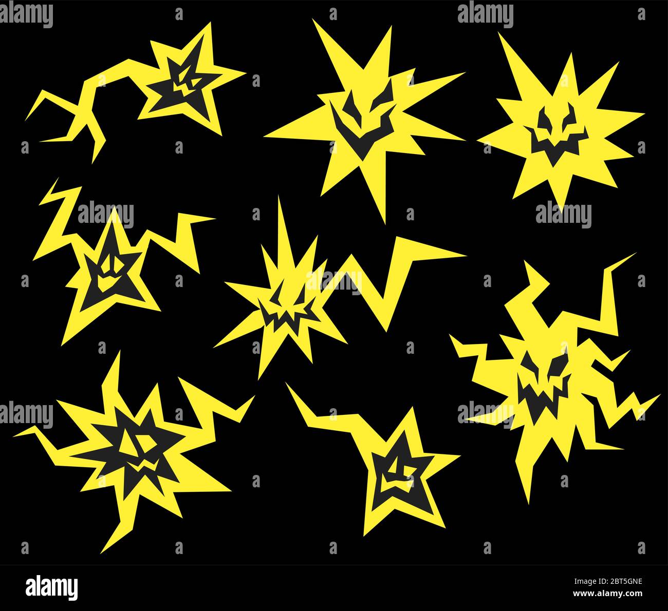 Electric shock happy face stylized sparks cartoon, vector illustration ...
