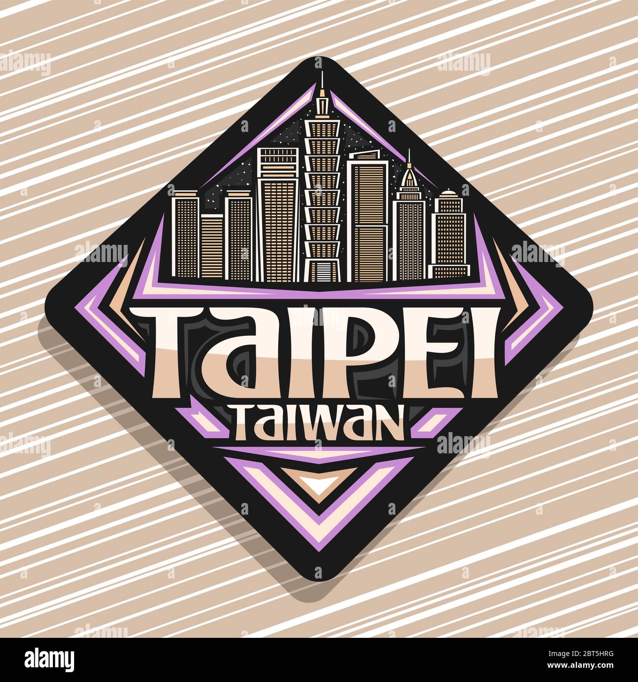 Vector logo for Taipei, black decorative road sign with line ...
