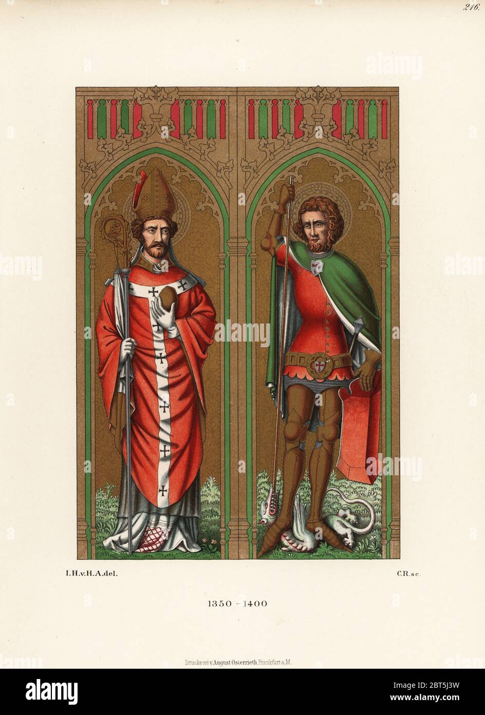 St Nicholas in bishops robes and St. George slaying a dragon. St ...