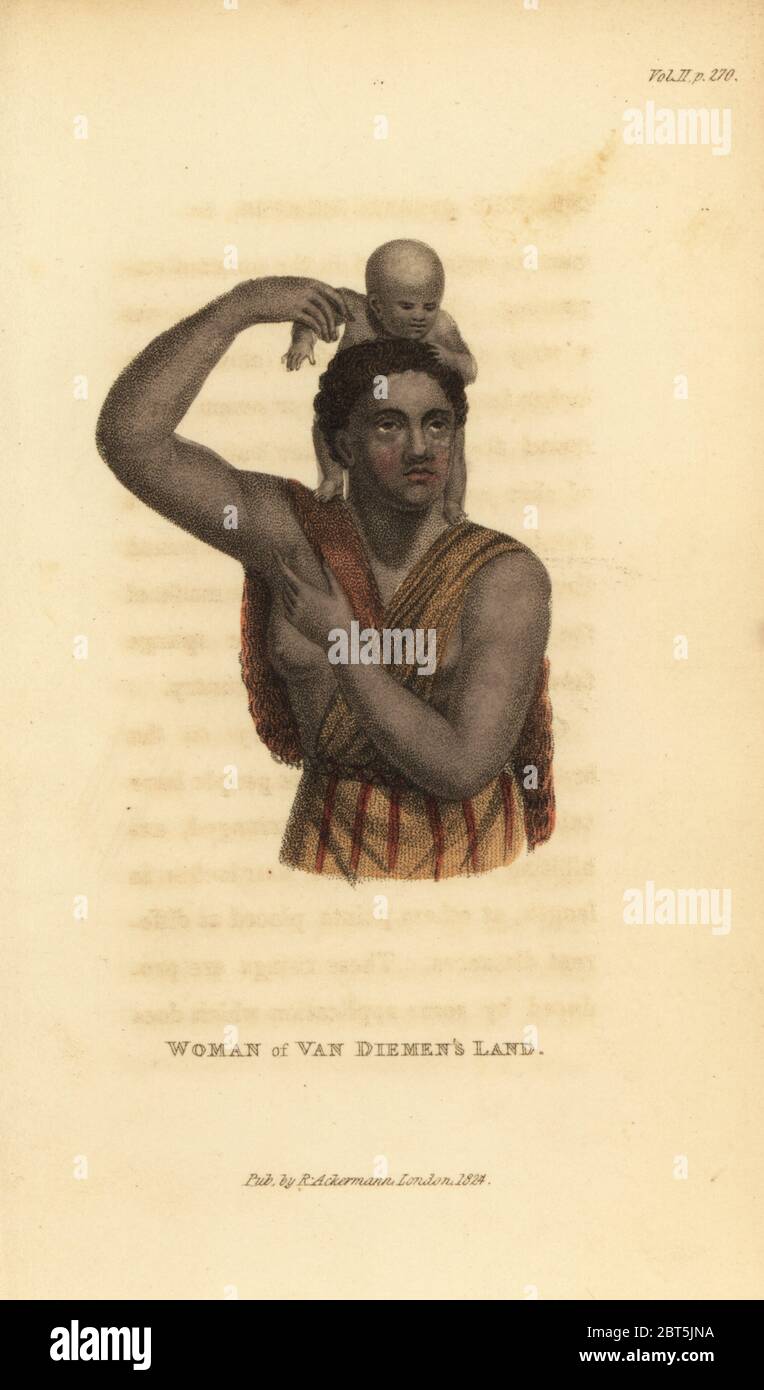 Palawa woman and child of Van Diemen's Land, Tasmania, Australia ...