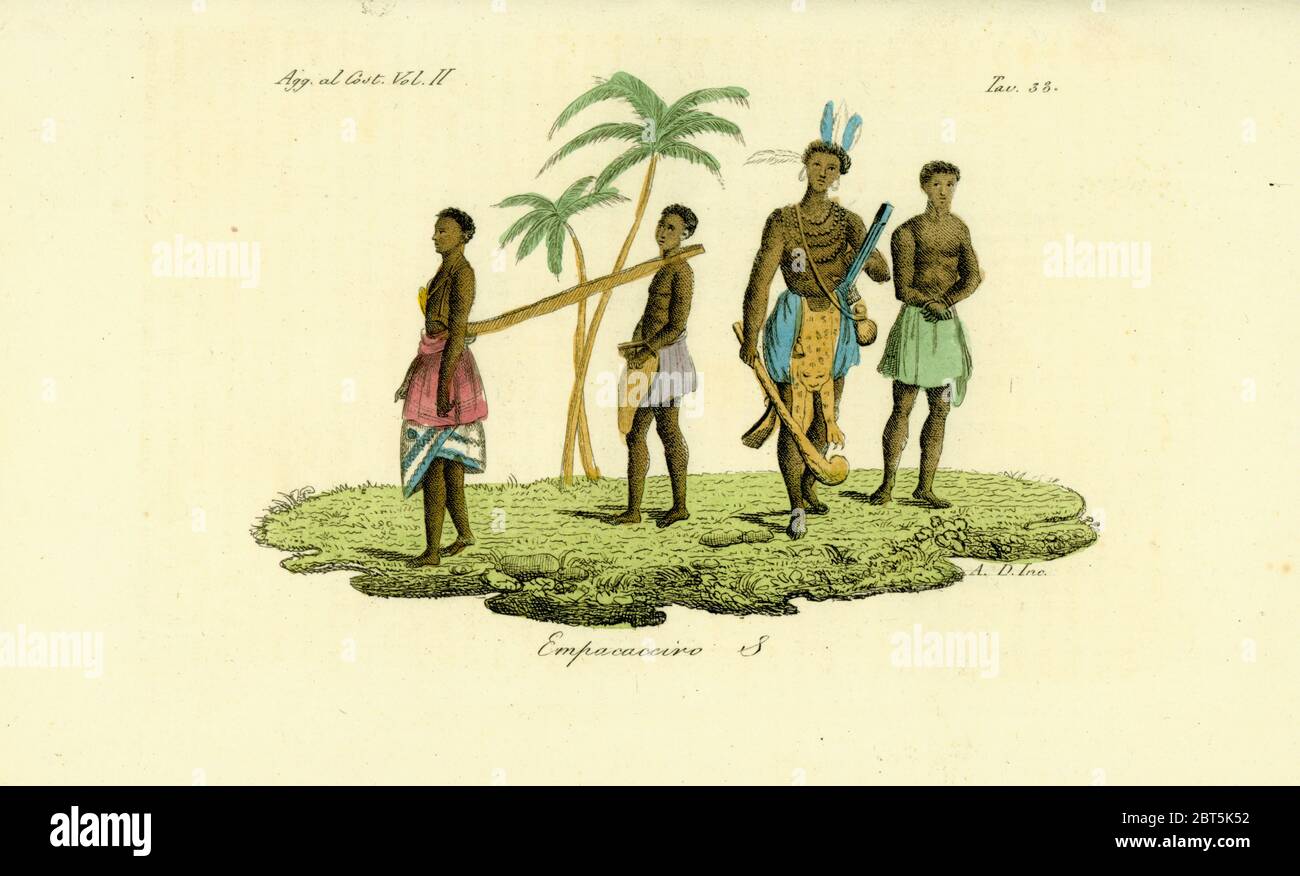 Empacaceiros of the Kingdom of Banguela, Angola, 19th century. Male and ...