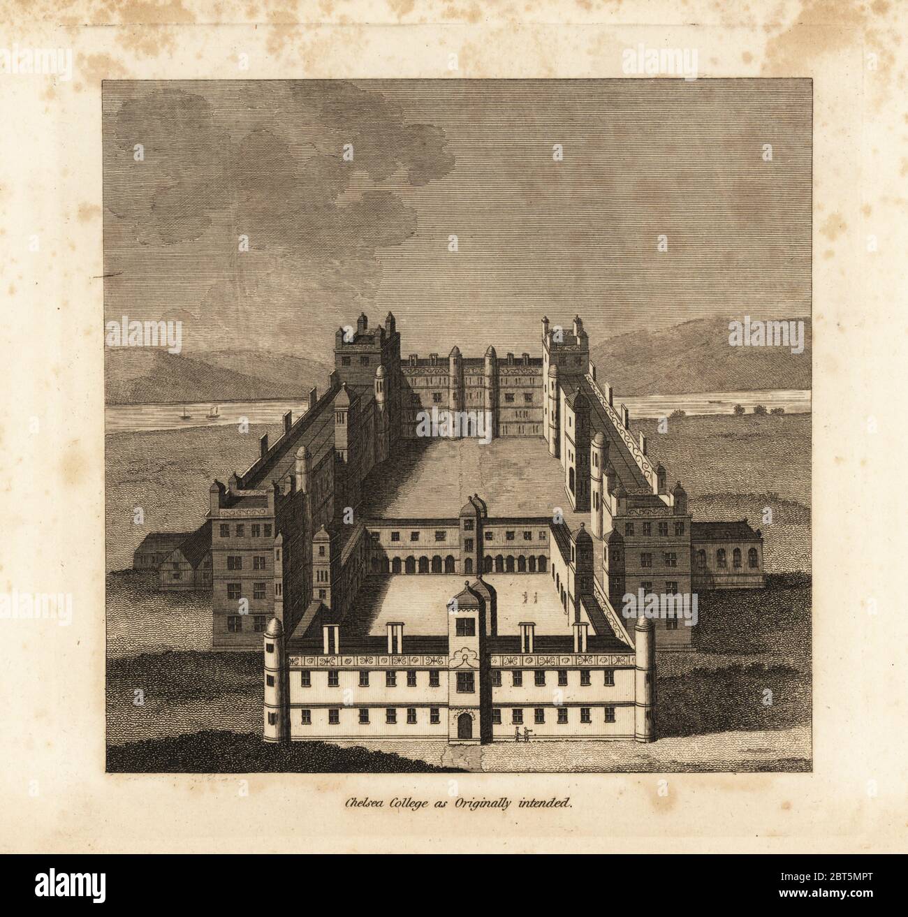 Chelsea College as originally intended by King James I. Copperplate ...