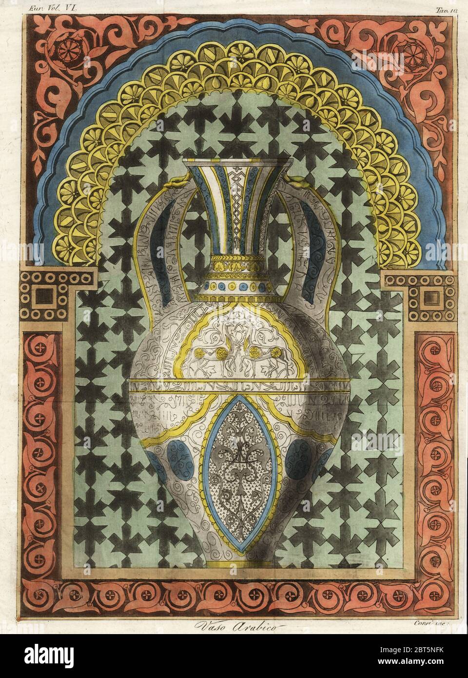 An Alhambra vase, Hispano-Moresque ware. Vaso aribico. Handcoloured ...