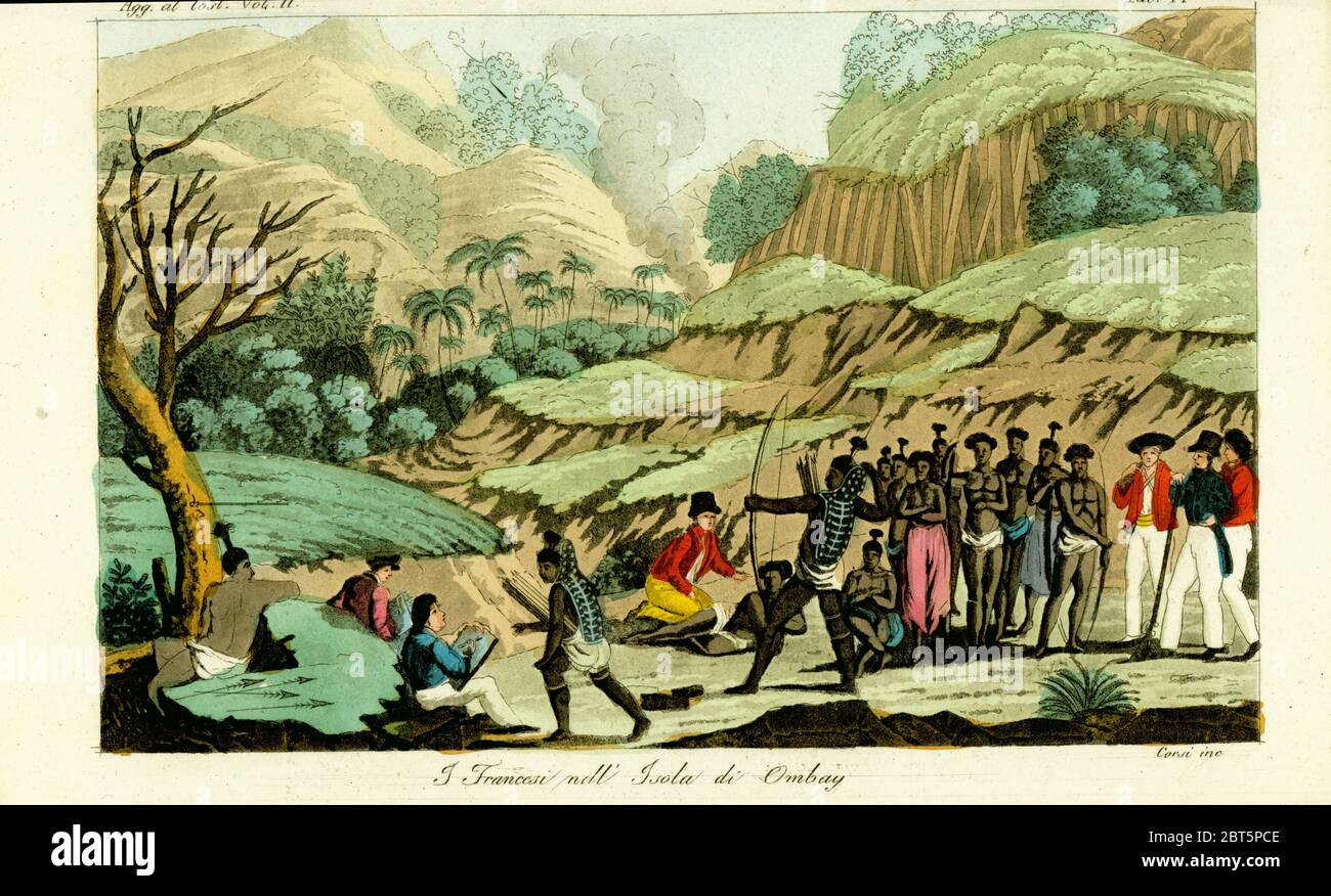 French explorers drawing natives on the island of Ombai (Ombay ...