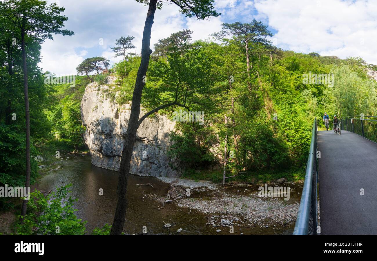 Baden: valley Helenental, river Schwechat, rock Urtelstein, bridge ...