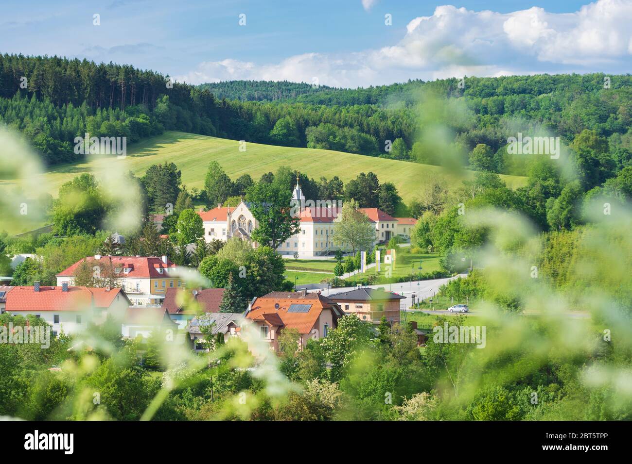 Alland: Schloss Mayerling Castle, flowers, in Wienerwald, Vienna Woods ...