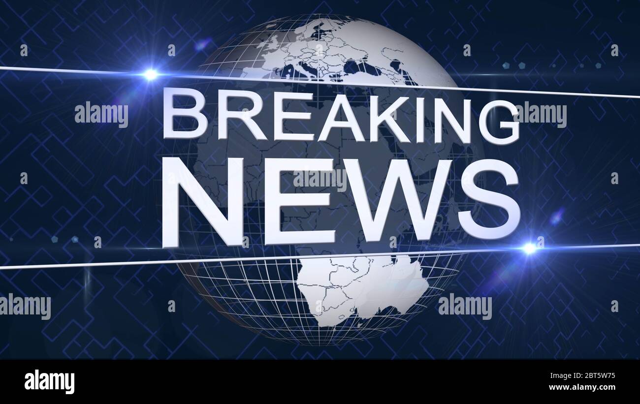 Breaking News lettering in front of earth globe - blue background with ...