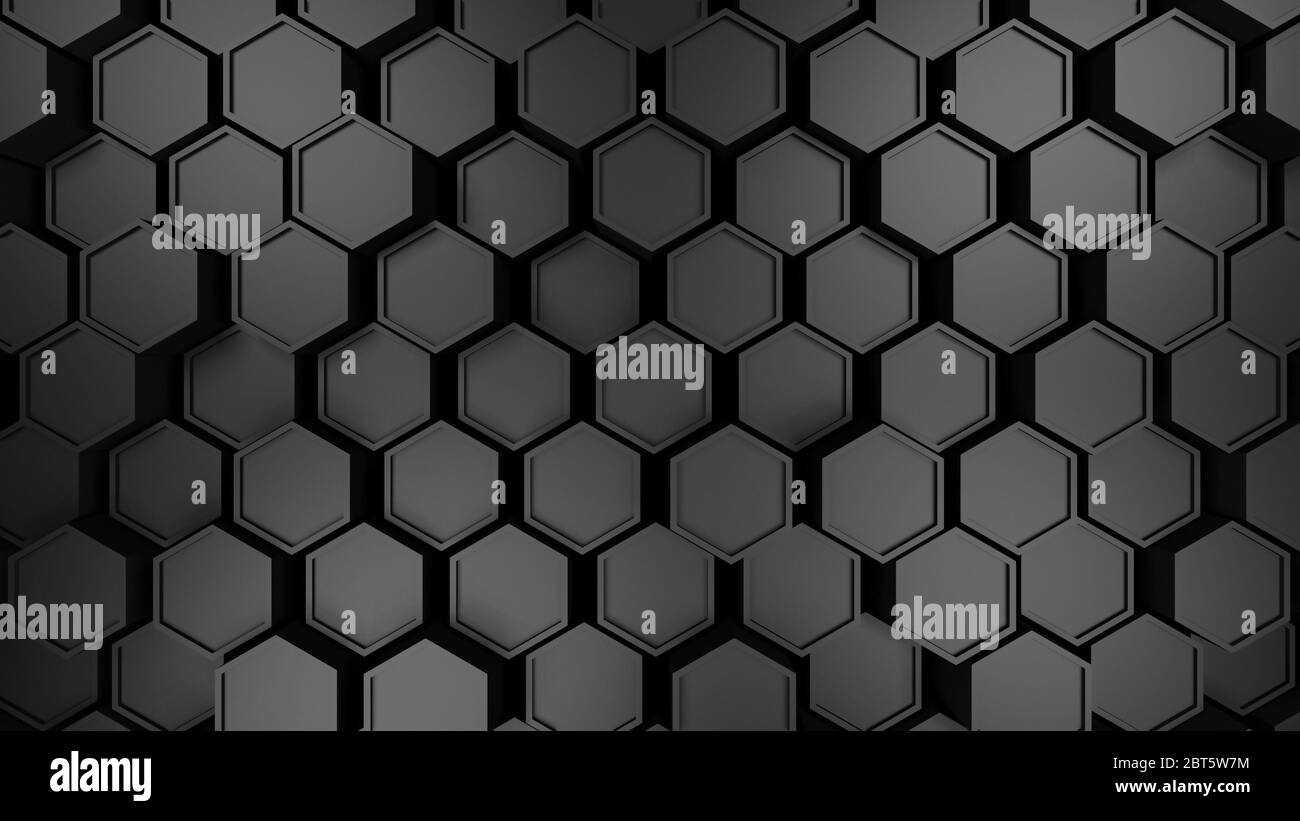 Abstract black background, hexagons or honeycombs, 3D rendering, hexagonal network connection ...