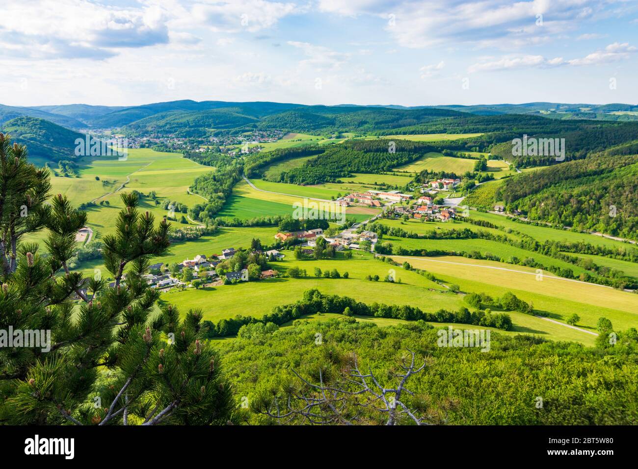 Alland: Schloss Mayerling Castle, from summit Bischofsmütze, in ...