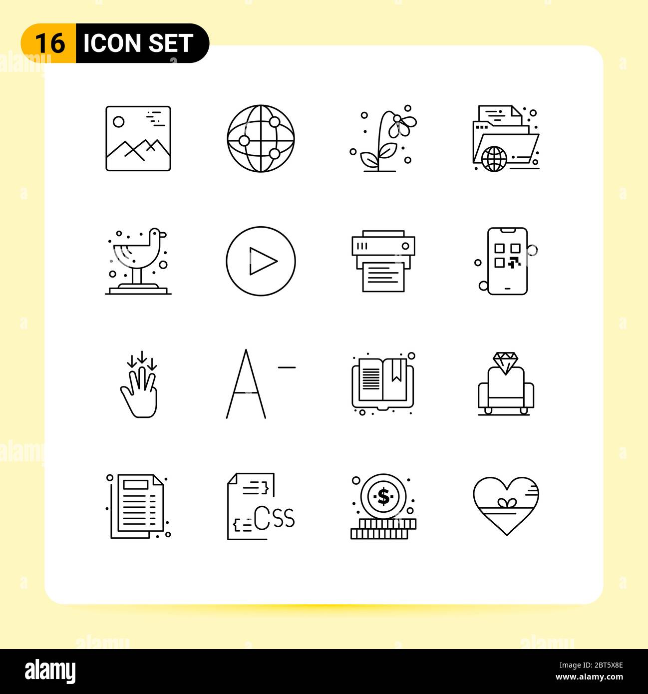 Stock Vector Icon Pack of 16 Line Signs and Symbols for online, folder ...