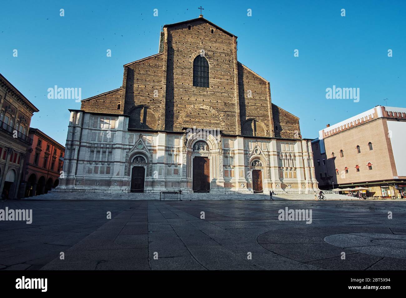 Bologna, Italy - May 21 2020:Piazza Maggiore, located in the center of ...