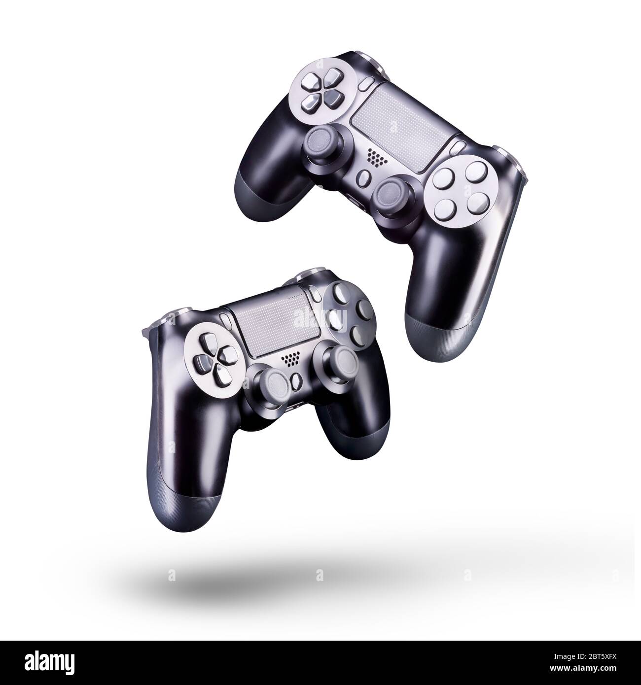 Set of black video game joysticks gamepad isolated on a white ...