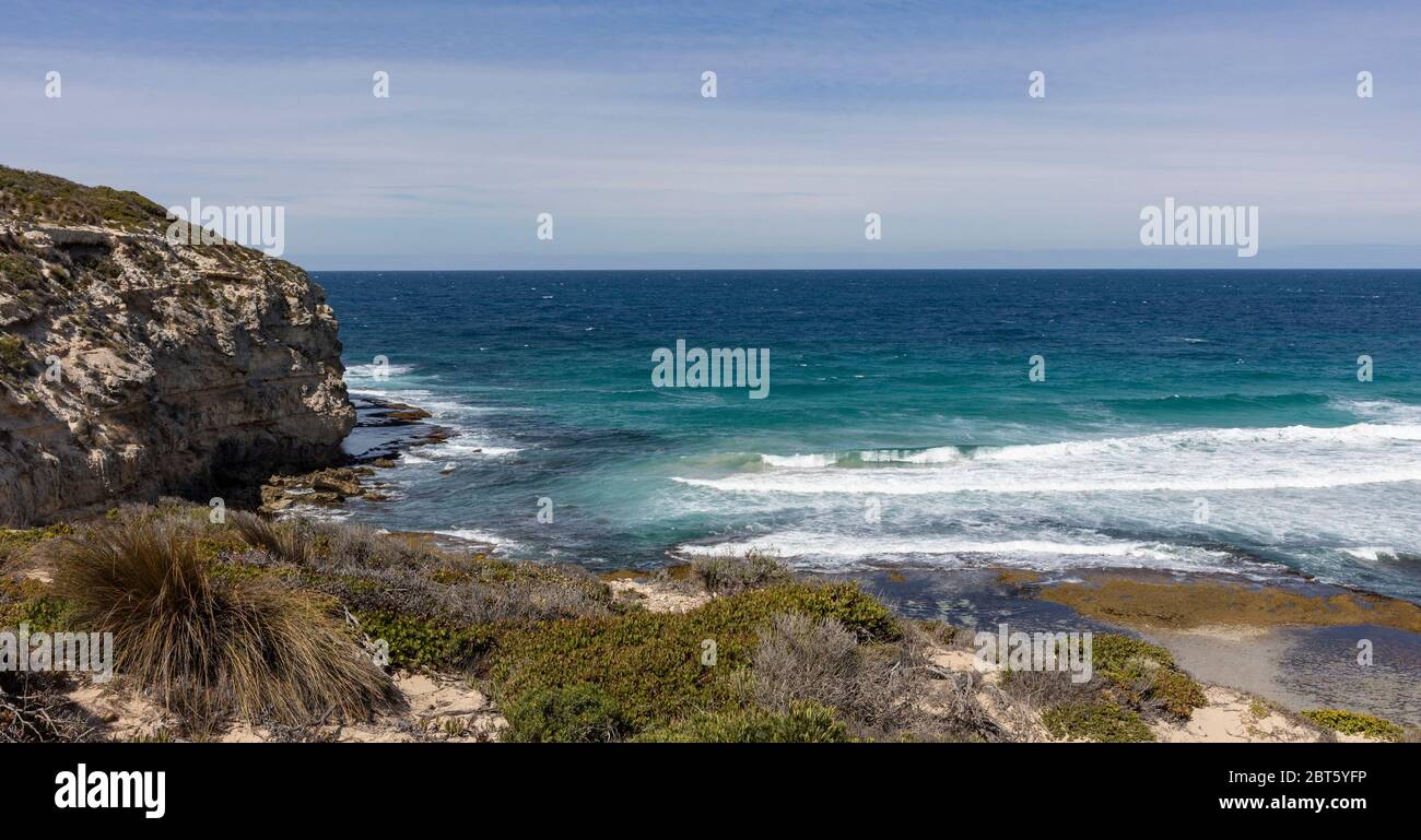 A panoramic landscape of Kangaroo Island, Australia, including sea ...