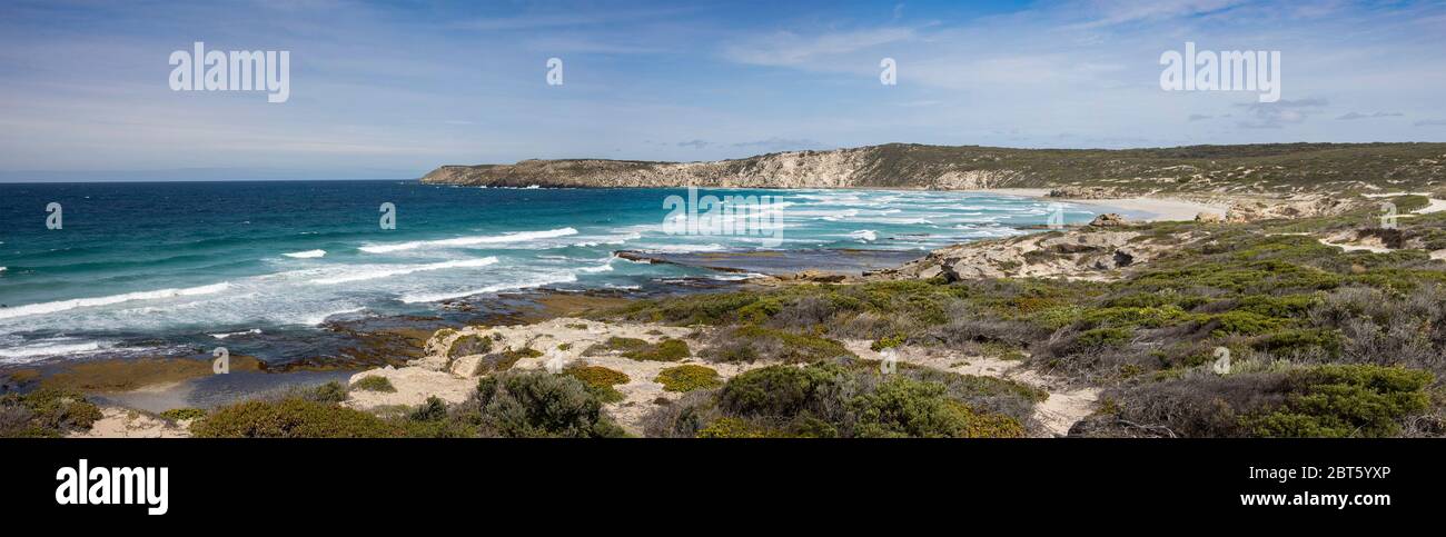 A panoramic landscape of Kangaroo Island, Australia, including sea ...