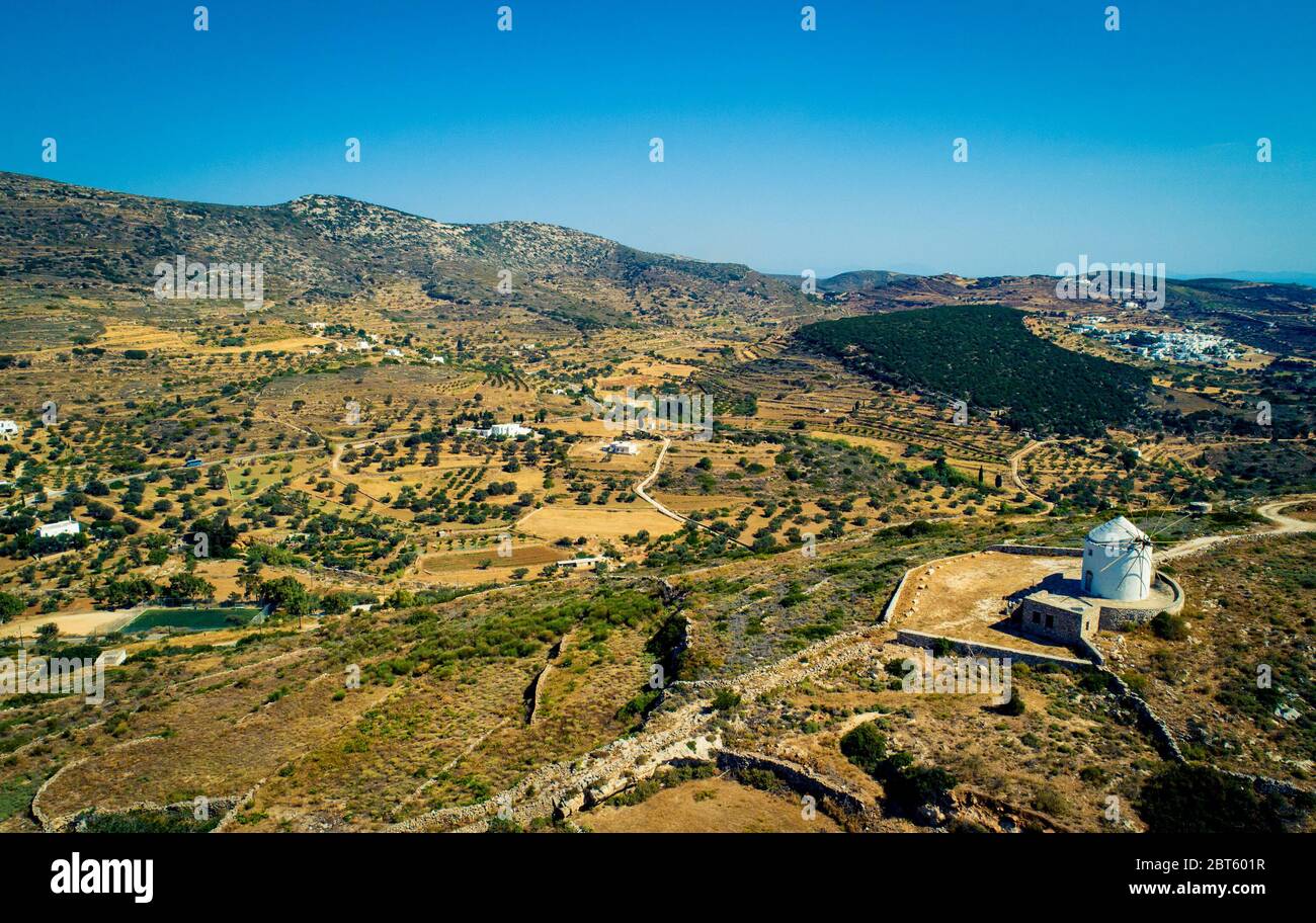 Old windmill from the high of Paros island, Greece Stock Photo - Alamy